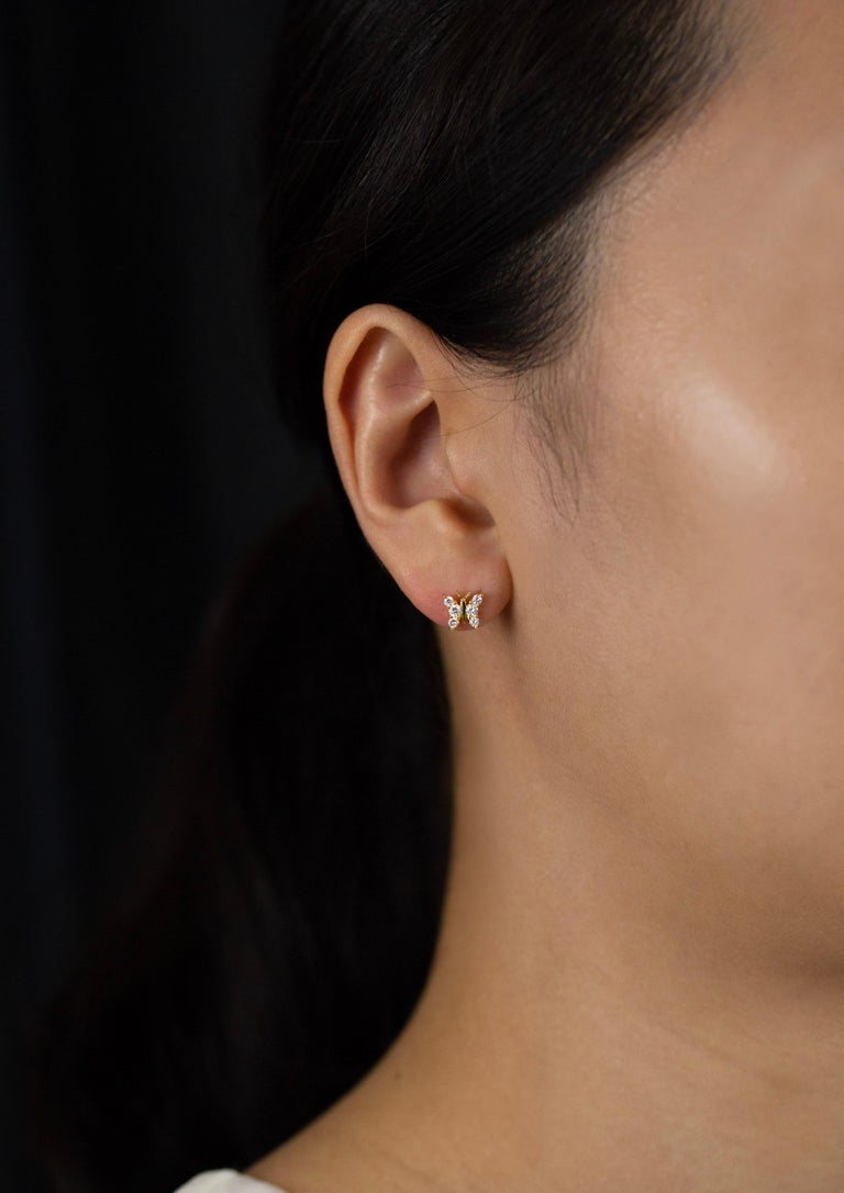 0.30 Carat Total Brilliant Round Shape Diamonds Butterfly Fashion Stud ...