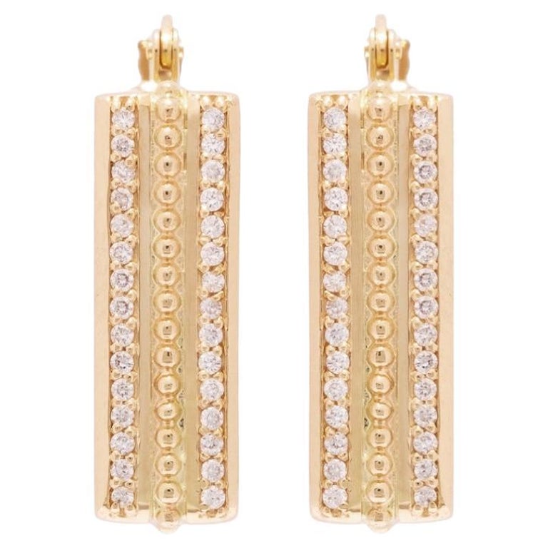 0.30 Carat Diamond Square Hoop Earrings in 14K Yellow Gold For Sale at ...