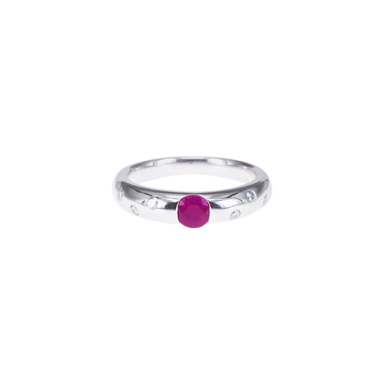 0.32 Carat Round Vivid Red Ruby White Diamond Solitaire Petite Ring For ...