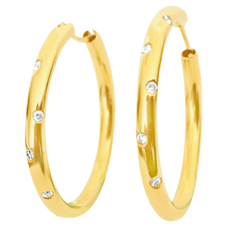 0.33 Carat Chic Diamond European Hoop 18k Gold Earrings For Sale at 1stDibs