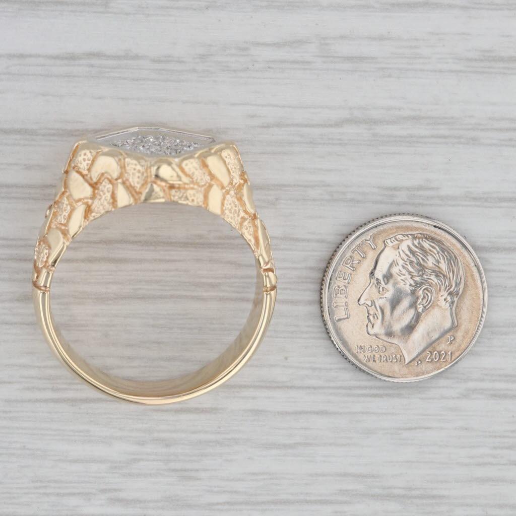 0.33ctw Diamond Cluster Gold Nugget Ring 14k Yellow Gold Men's Size 12. ...