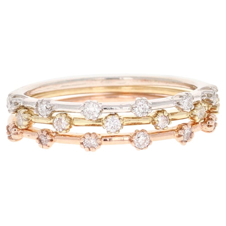 Round Cut Diamond Gold Stackable Bands For Sale at 1stDibs