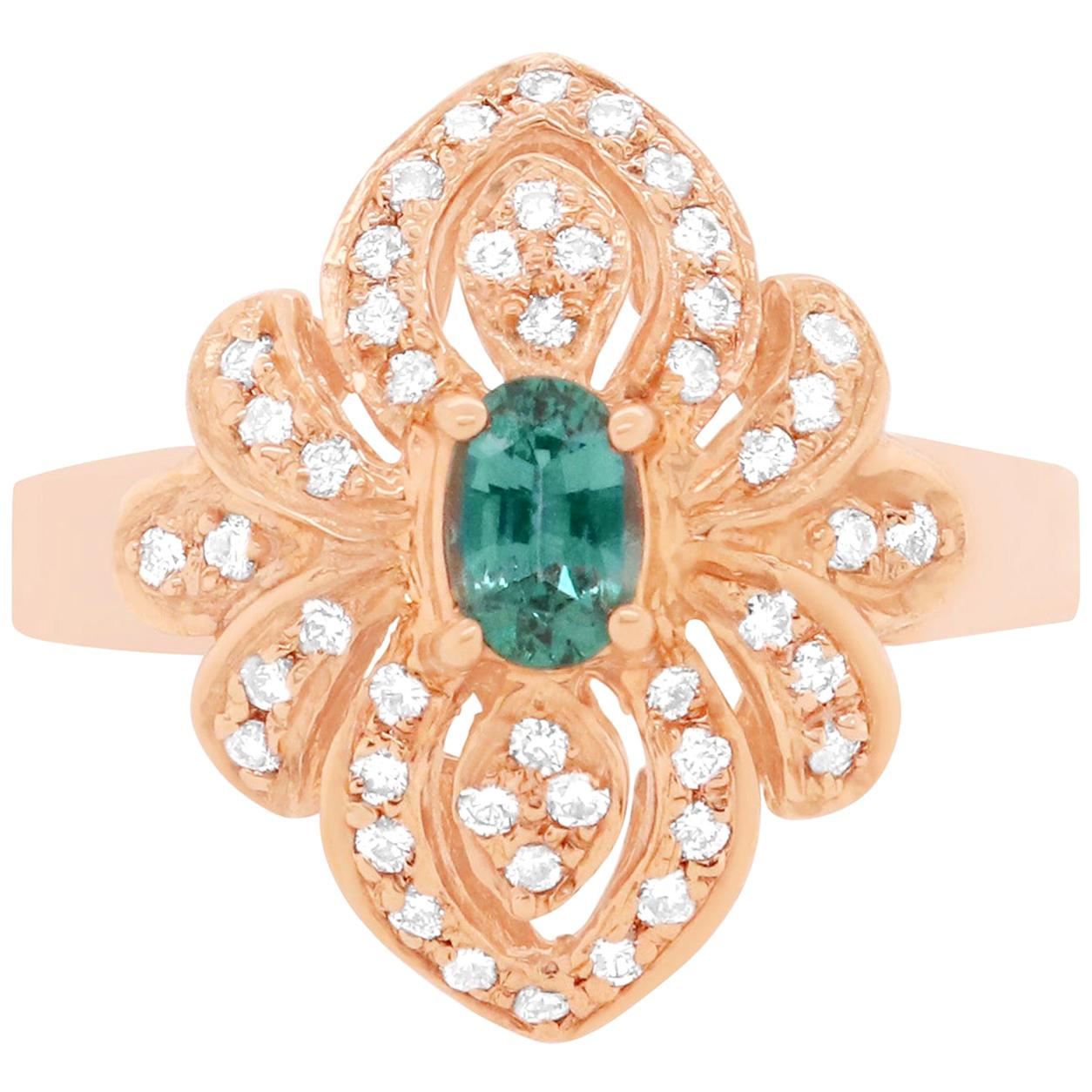 GIC Certified Natural Color Change Alexandrite White Diamond Ring 14K ...