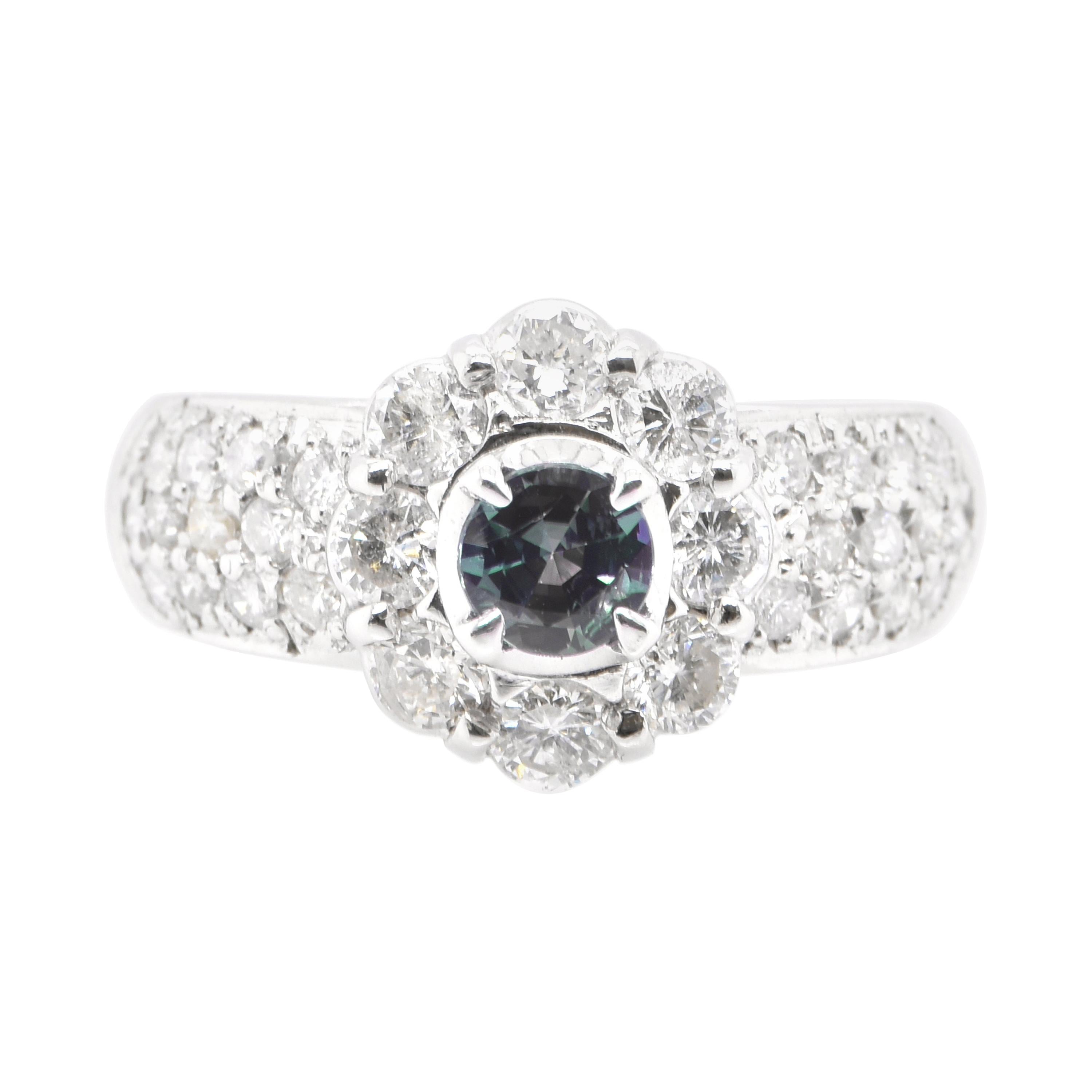 0.41 Carat, Natural, Color-Change Alexandrite and Diamond Ring Set in ...