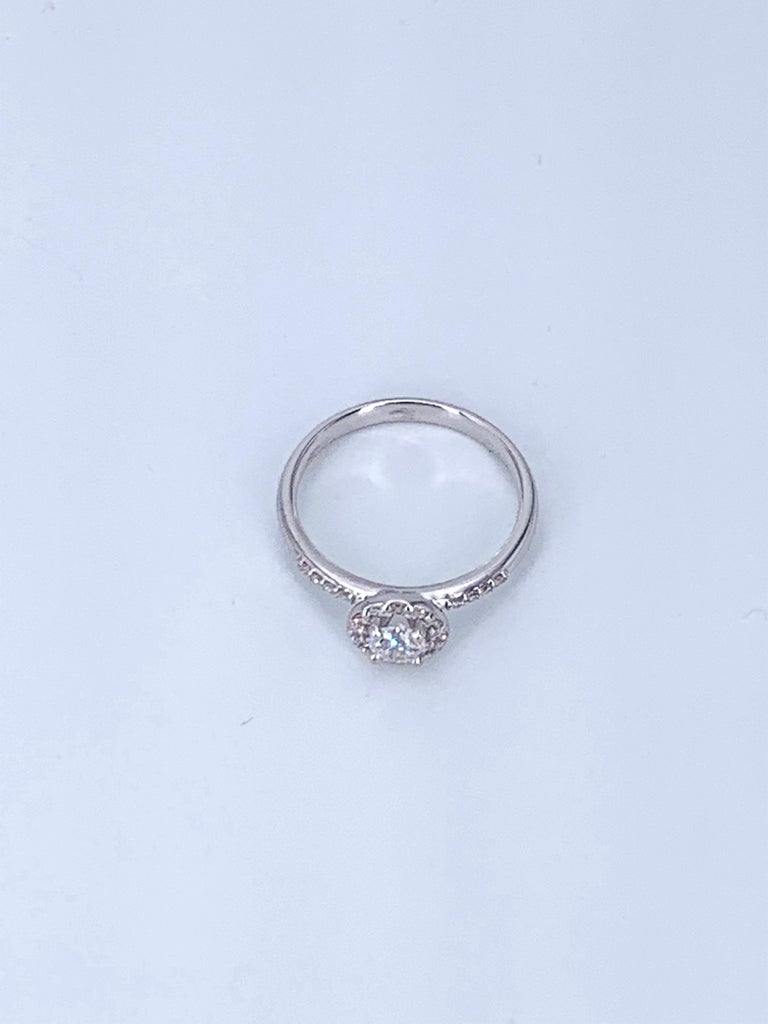 Contemporary 0.37 Carat Half Pave 18Kt White Gold Diamond Solitaire For ...
