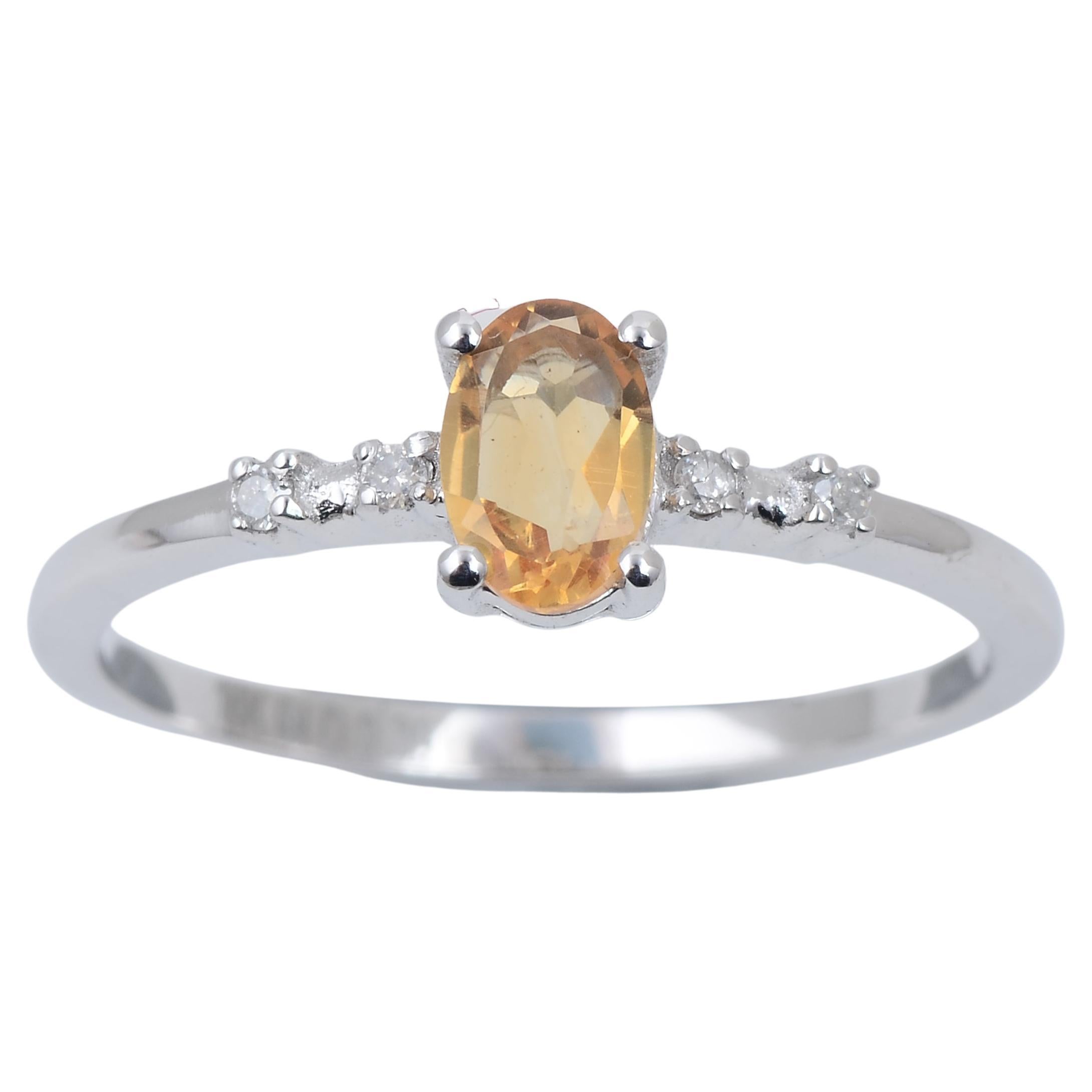 Radiant Citrine Oval Ring in 14K White Gold with White Diamonds For ...