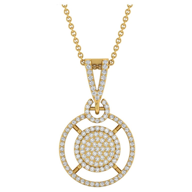 0.4 Carat SI/HI Diamond Pave Charm Pendant Necklace 14 Karat Yellow ...