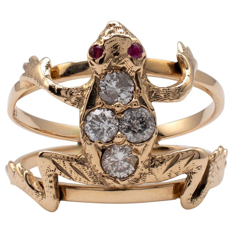 Diamond Ruby Frog Ring 15 Karat Gold - Custom Made Unique and Special ...