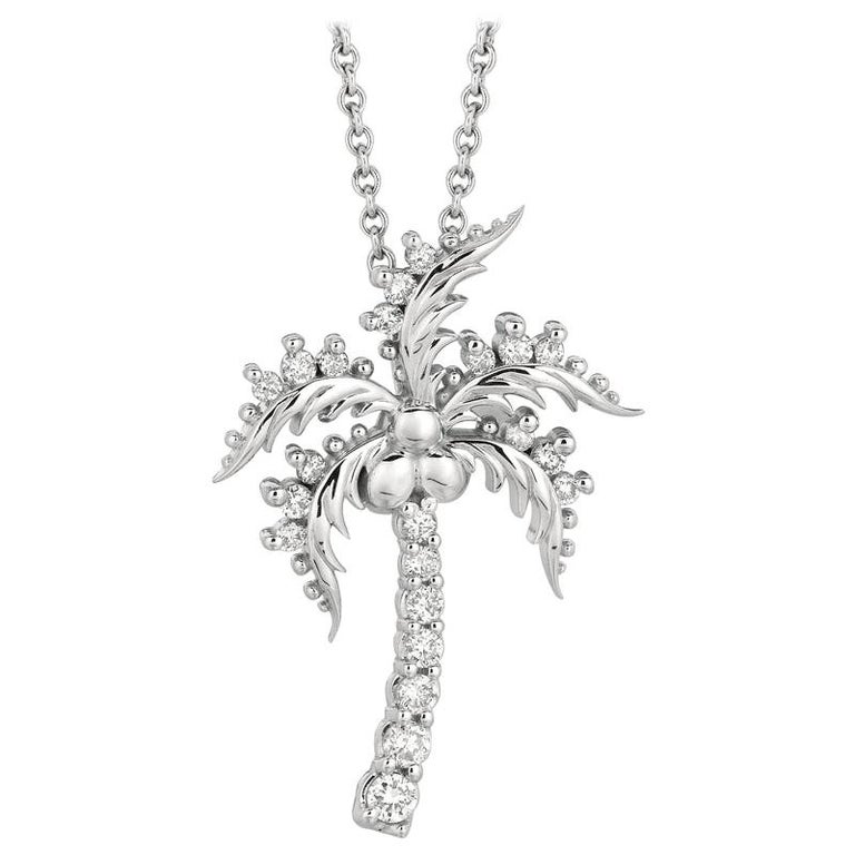 0.40 Carat Natural Diamond Coconut Tree Necklace Pendant 14 Karat White ...