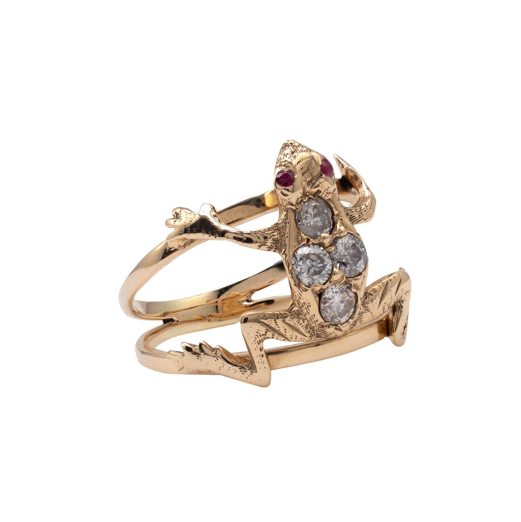 Diamond Ruby Frog Ring 15 Karat Gold - Custom Made Unique and Special ...