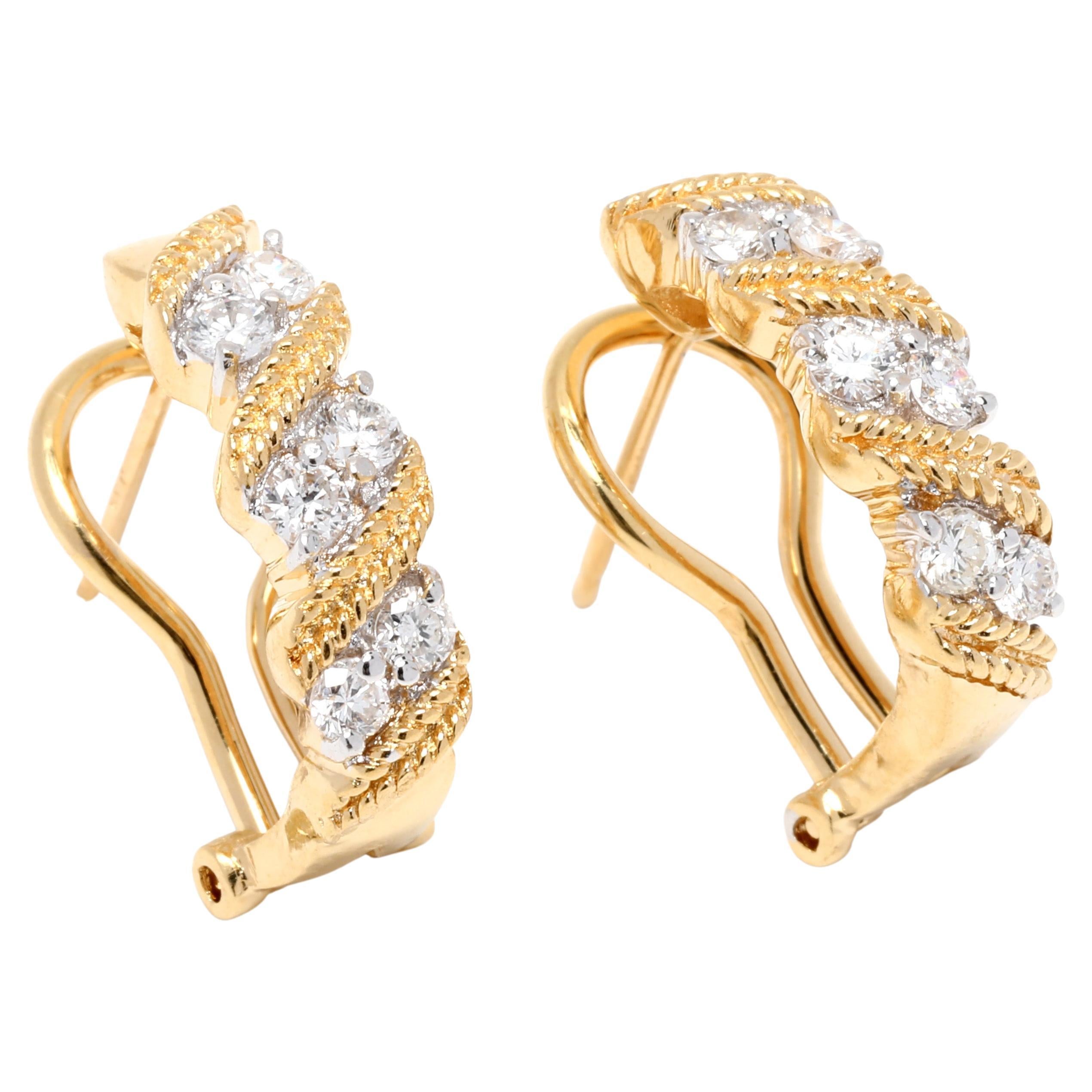 Yellow Gold Pavé Diamond Cluster J-Hoop Earrings 18k 1.20ctw Crossover ...