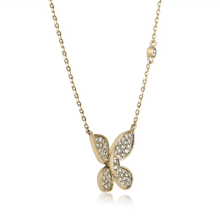 0.40tcw Butterfly Natural Pave Set Diamond Cable Chain Necklace 14K For ...