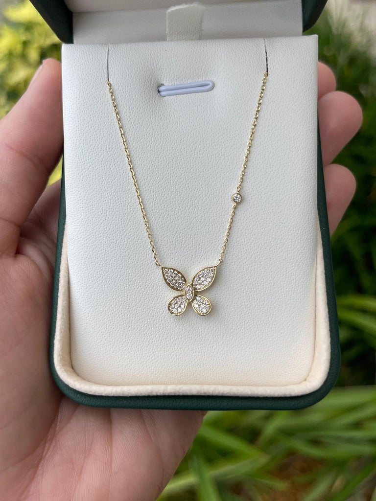 0.40tcw Butterfly Natural Pave Set Diamond Cable Chain Necklace 14K For ...