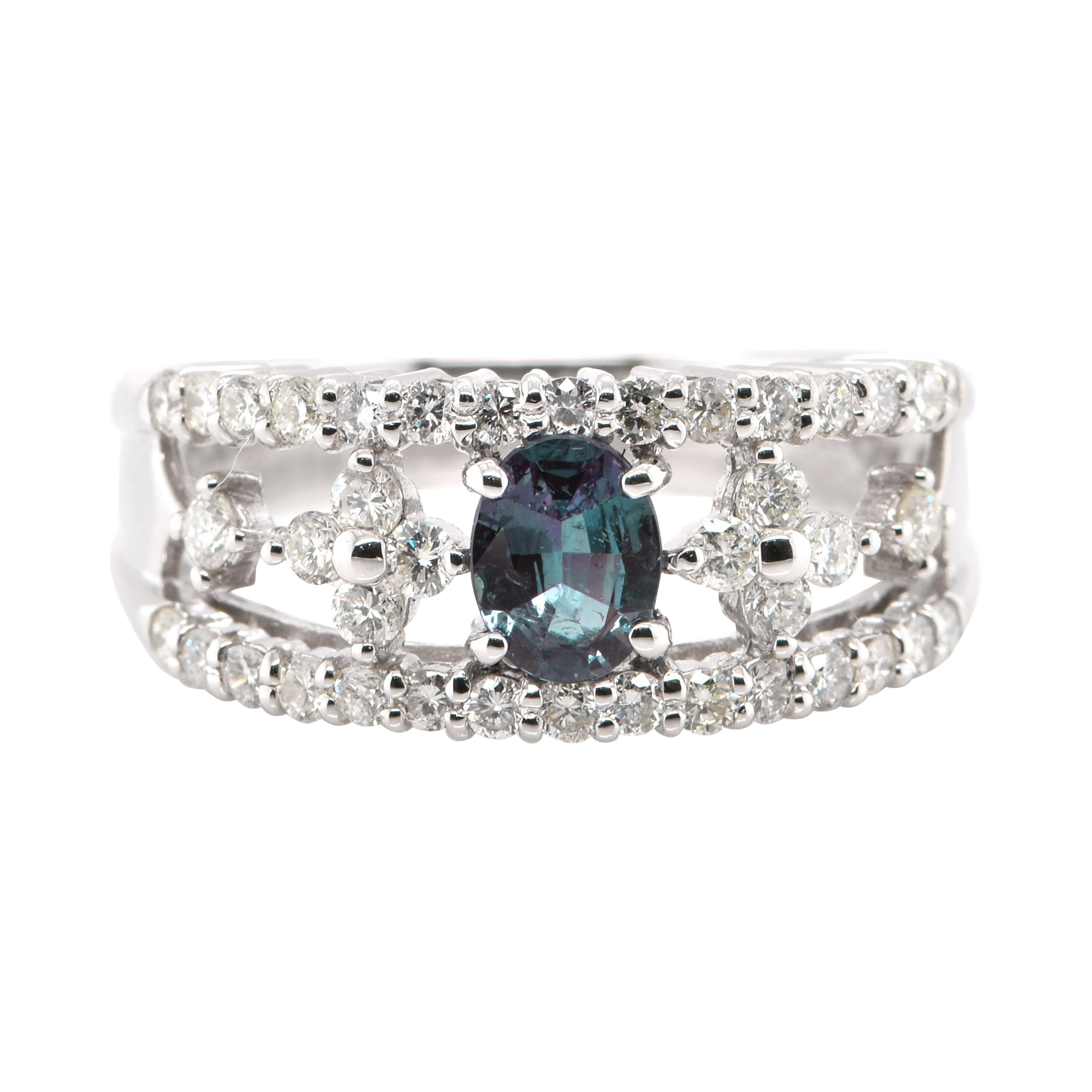 0.41 Carat, Natural, Color-Change Alexandrite and Diamond Ring Set in ...