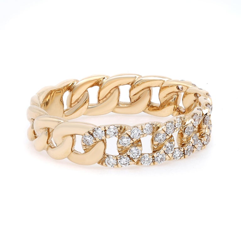 0.41Cttw Rachel Koen Pave Diamond Chain Link Ring 14K Yellow Gold For ...