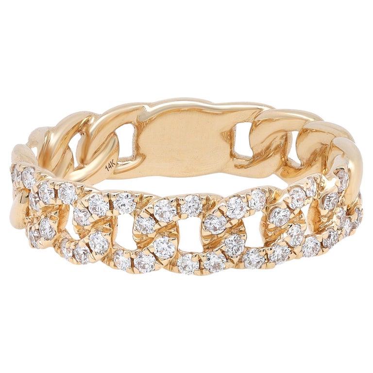 0.41Cttw Rachel Koen Pave Diamond Chain Link Ring 14K Yellow Gold For Sale at 1stDibs