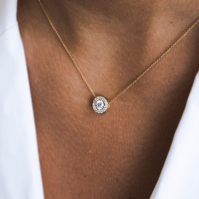 0.42 Carat Diamond Large Halo Pendant in 14 Karat Yellow Gold - Shlomit ...