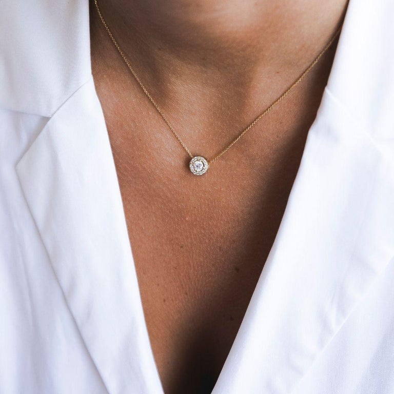 0.42 Carat Diamond Large Halo Pendant in 14 Karat Yellow Gold - Shlomit ...