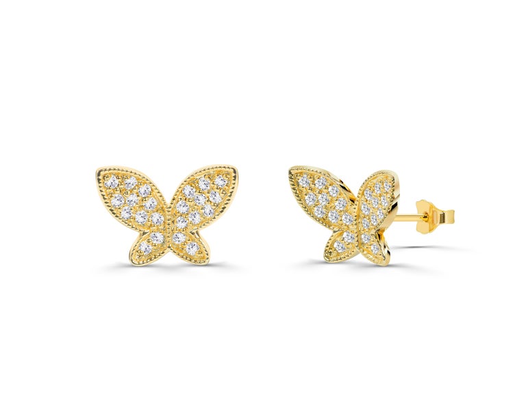 0.42ct Diamond Butterfly Stud Earrings in 18k Gold For Sale at 1stDibs