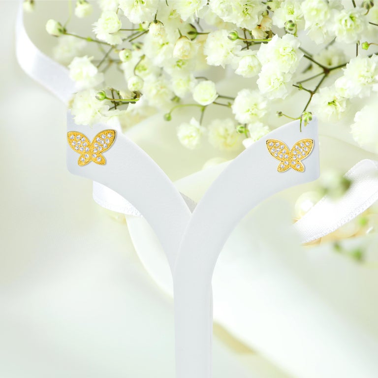 0.42ct Diamond Butterfly Stud Earrings in 18k Gold For Sale at 1stDibs