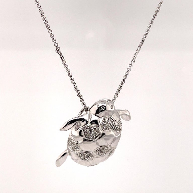 0.43ct Diamond Turtle Pendant Necklace 18k White Gold For Sale at 1stDibs