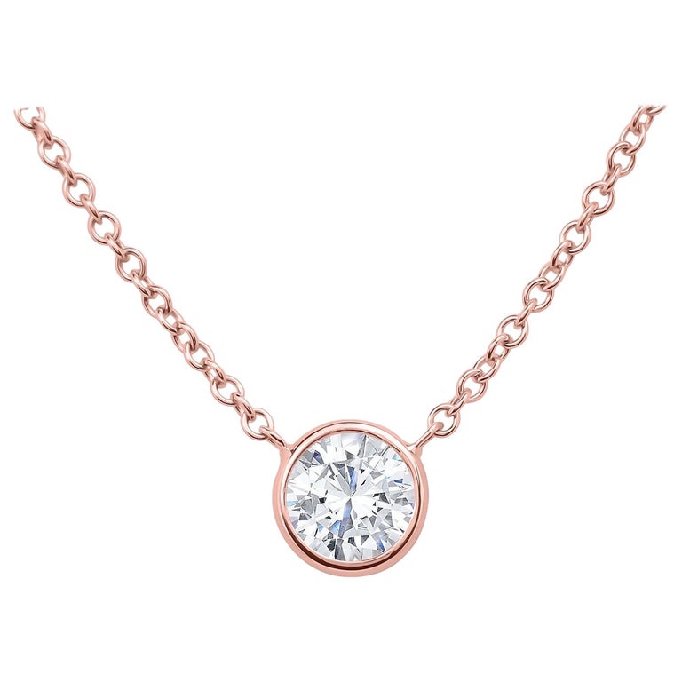 0.44 Carat Round Cut Diamond Pendant Rose Gold Necklace For Sale at 1stDibs