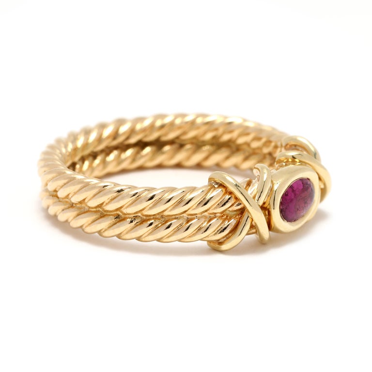 0.45ctw Cabochon Ruby Rope Band, 18k Yellow Gold, Ring, Double x Rope ...
