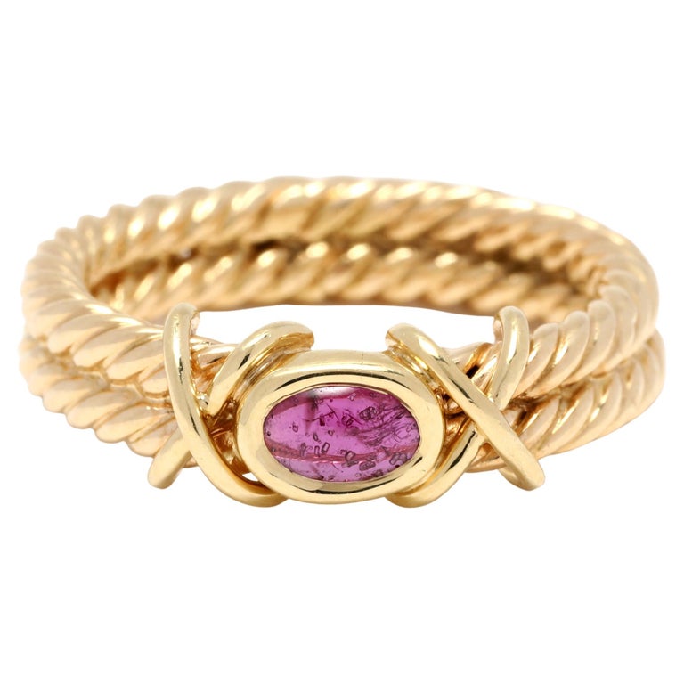 0.45ctw Cabochon Ruby Rope Band, 18k Yellow Gold, Ring, Double x Rope ...