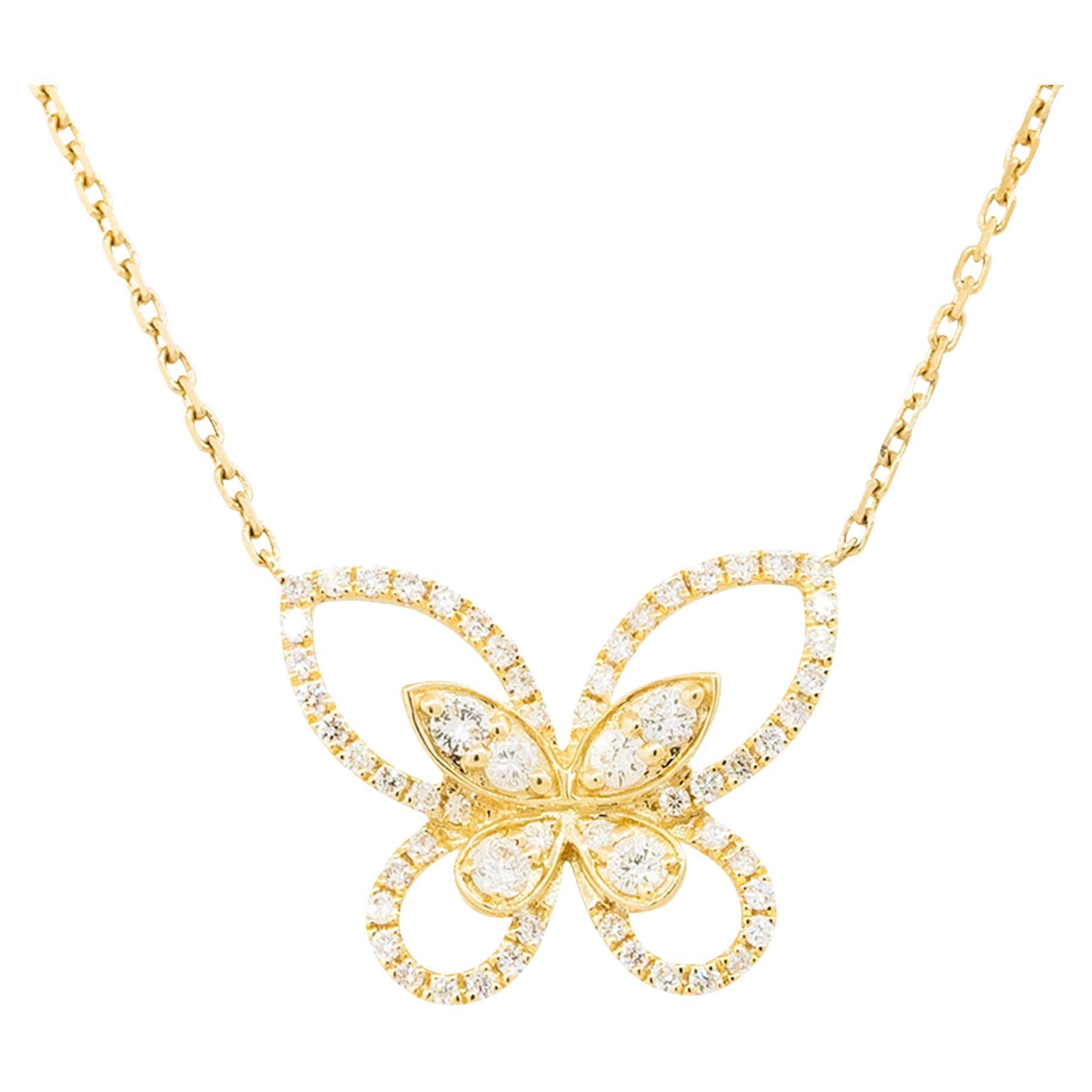 0.81 Carat Pave Diamond Butterfly Necklace 18 Karat in Stock For Sale ...