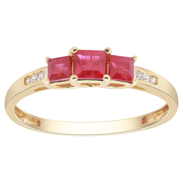 0.46 Carat Square Cut Ruby and Diamond 14K Yellow Gold Pretty Ring at ...