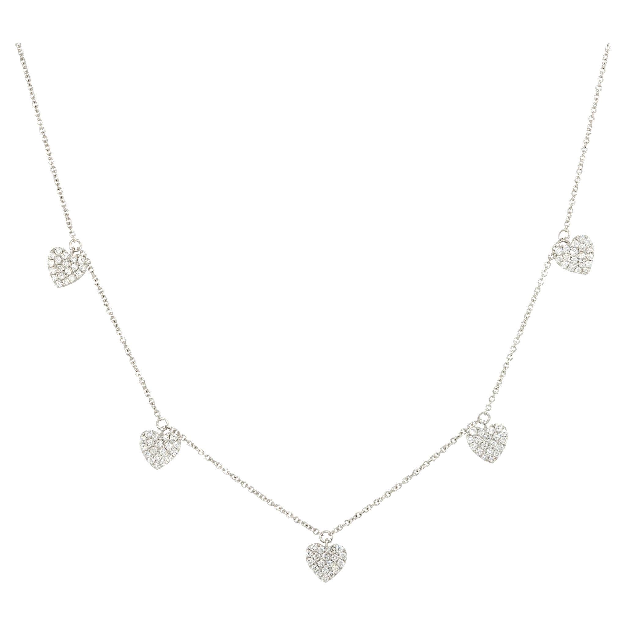 0.47ctw 5 Diamond Heart Station Necklace 14 Karat in Stock For Sale at ...