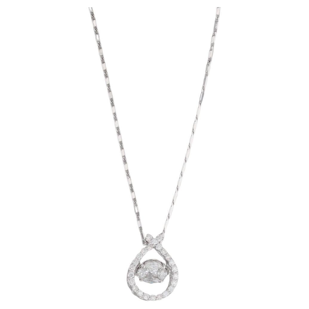 0.47ctw Floating Diamond Teardrop Pendant Necklace 14k White Gold 18 ...