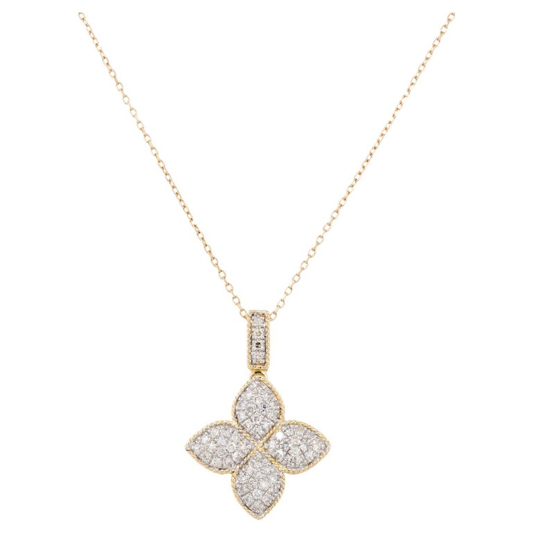 0.48 Carat Diamond 4 Leaf Flower Pendant Necklace 14 Karat in Stock For ...