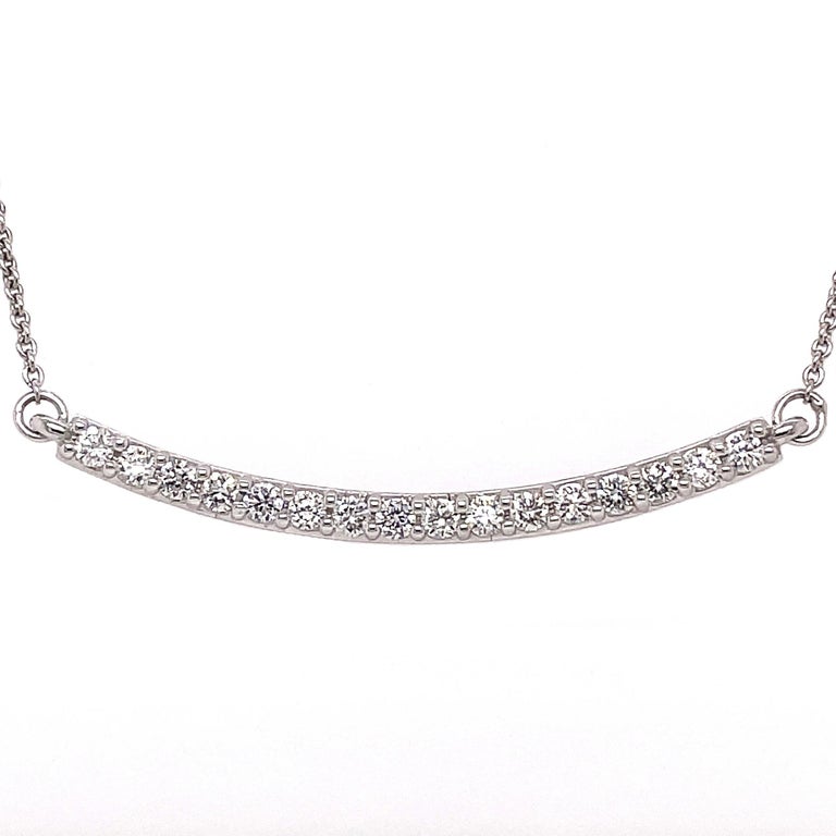 0.48 Carat Diamond Pave Bar Pendant Necklace in 14K White Gold on Chain ...