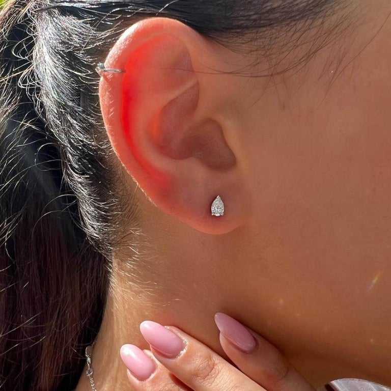 0.50 Carat Pear-Shaped Diamond Stud Earrings in 14K White Gold, Shlomit ...