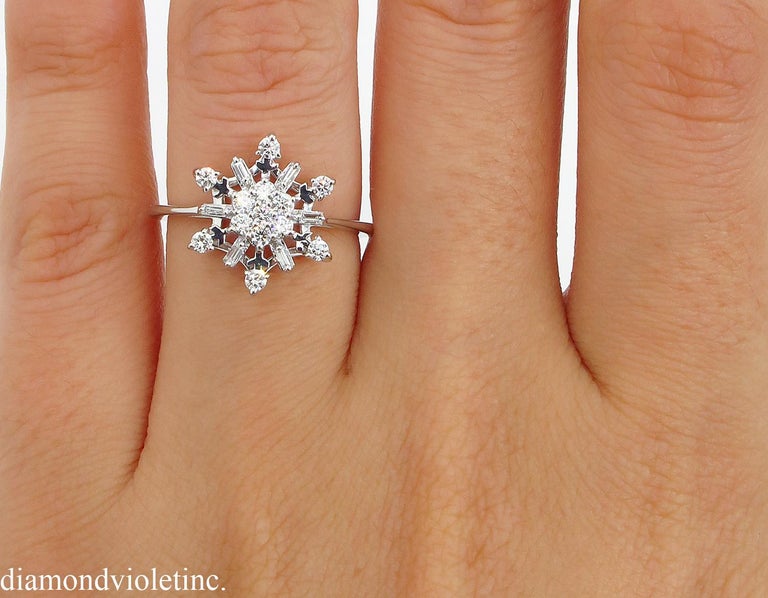 0.50ct Estate Vintage Diamond Snowflake Cluster Engagement Ring 14k ...