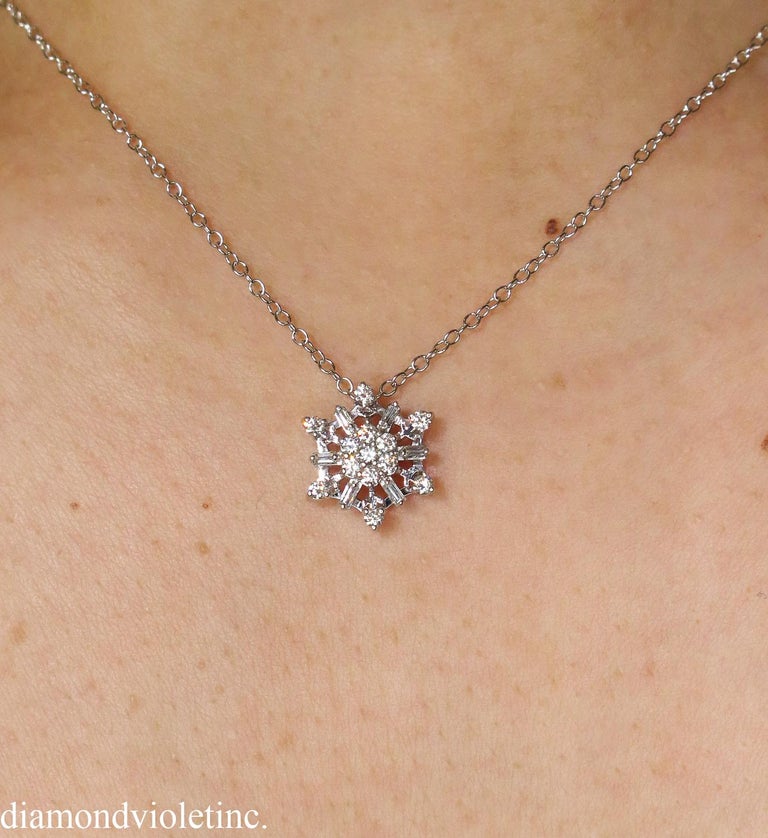 0.50 Carat Estate Vintage Diamond Snowflake Necklace 14 Karat White ...