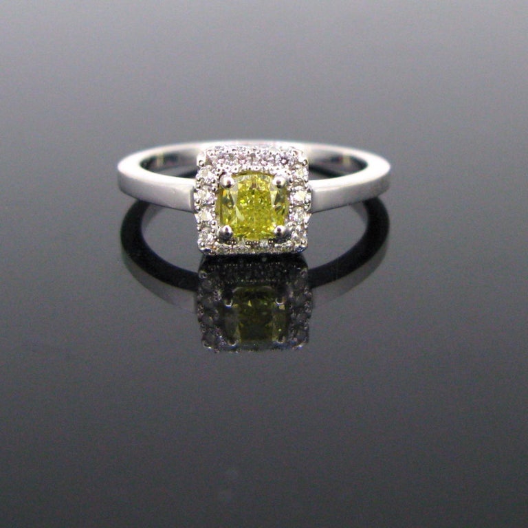 0.50 Carat Fancy Intense Yellow Diamond Cluster Wedding Engagement Ring ...