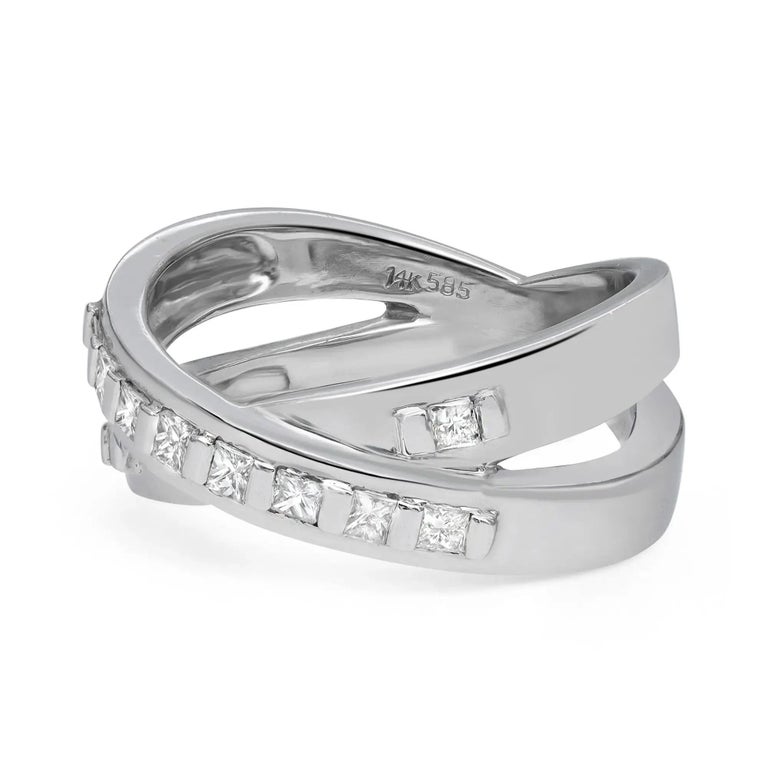 0.50cttw Princess Cut Diamond Crisscross Band Ring 14k White Gold For ...