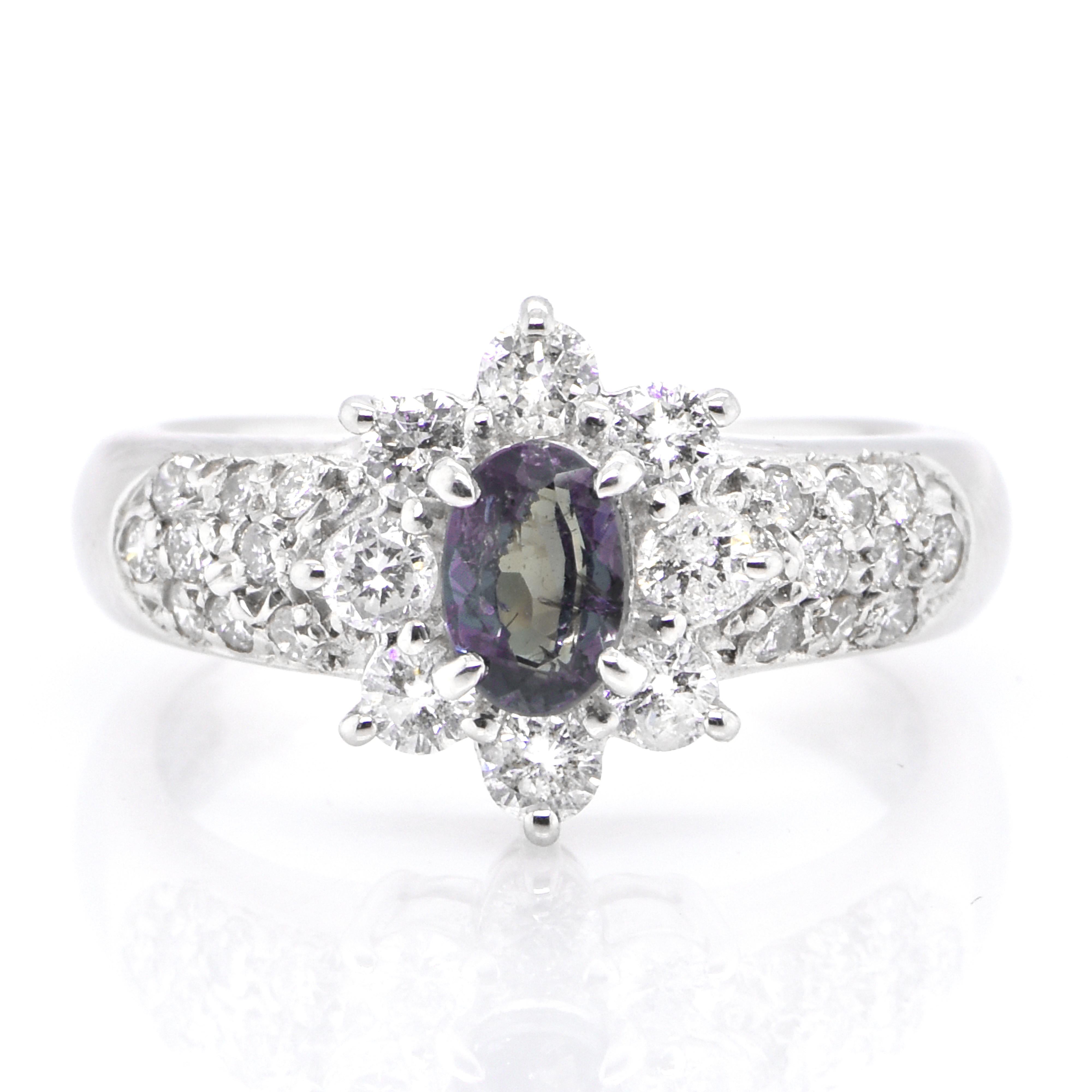0.51 Carat Natural Color-Change Alexandrite and Diamond Ring set in ...
