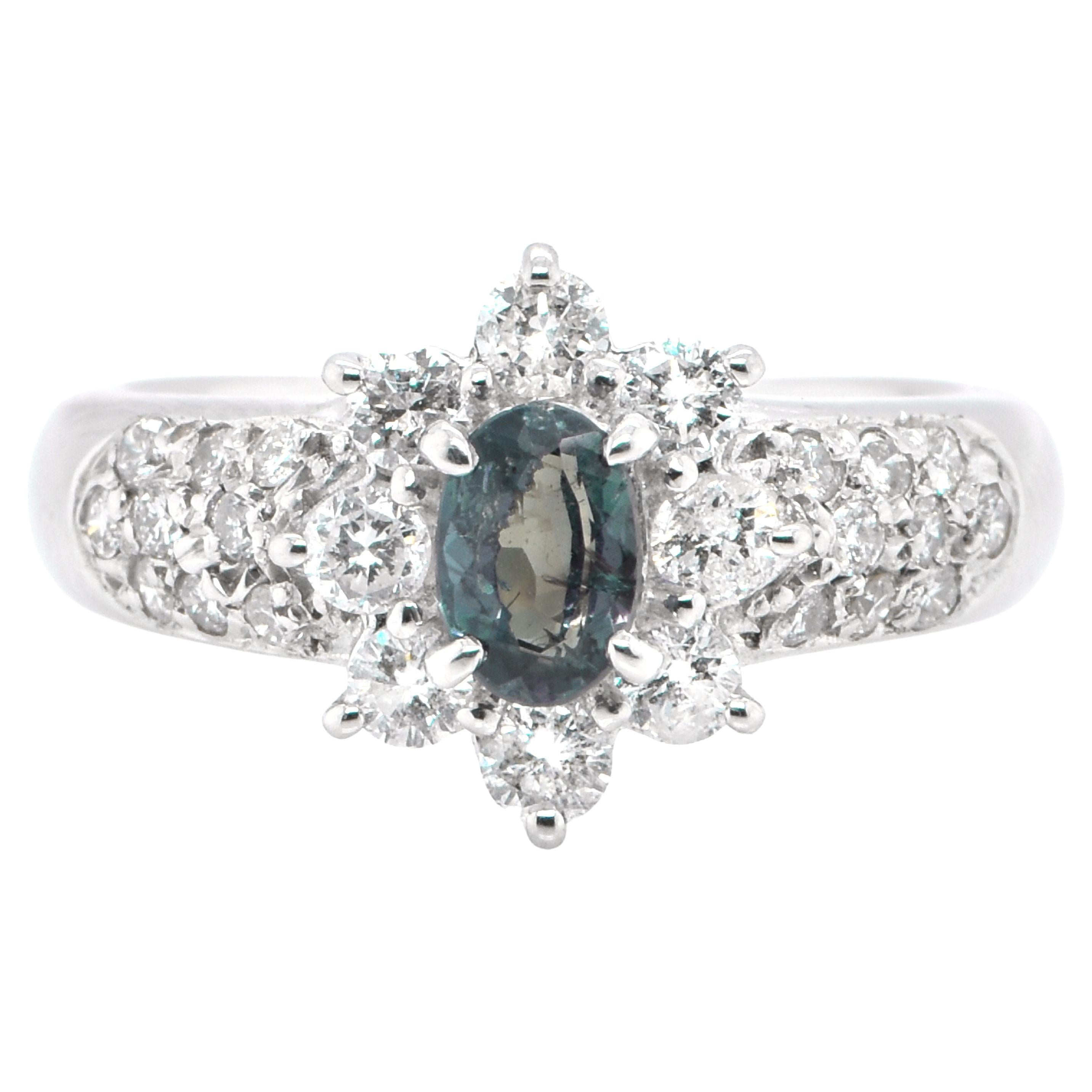 0.25 Carat, Natural Color-Changing Alexandrite and Diamond Ring Set in ...