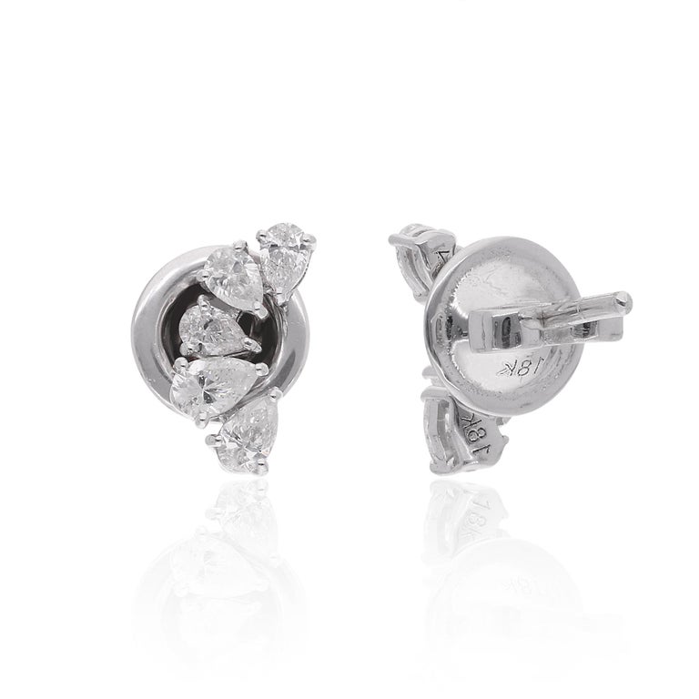 0.52 Carat Pear Shape Diamond Stud Earrings 18 Karat White Gold ...
