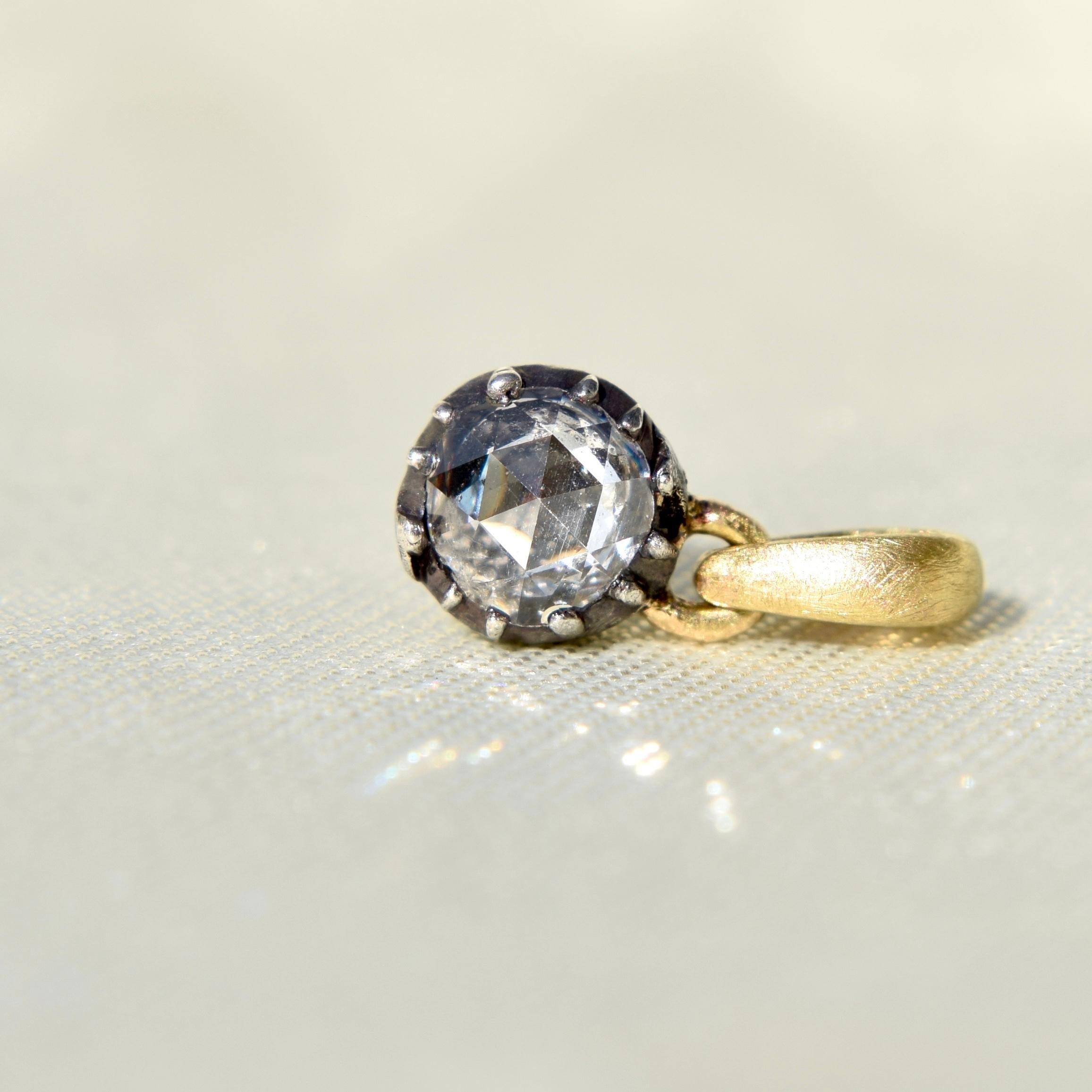 0.52ct rose cut diamond pendant, Georgian collet silver setting and ...