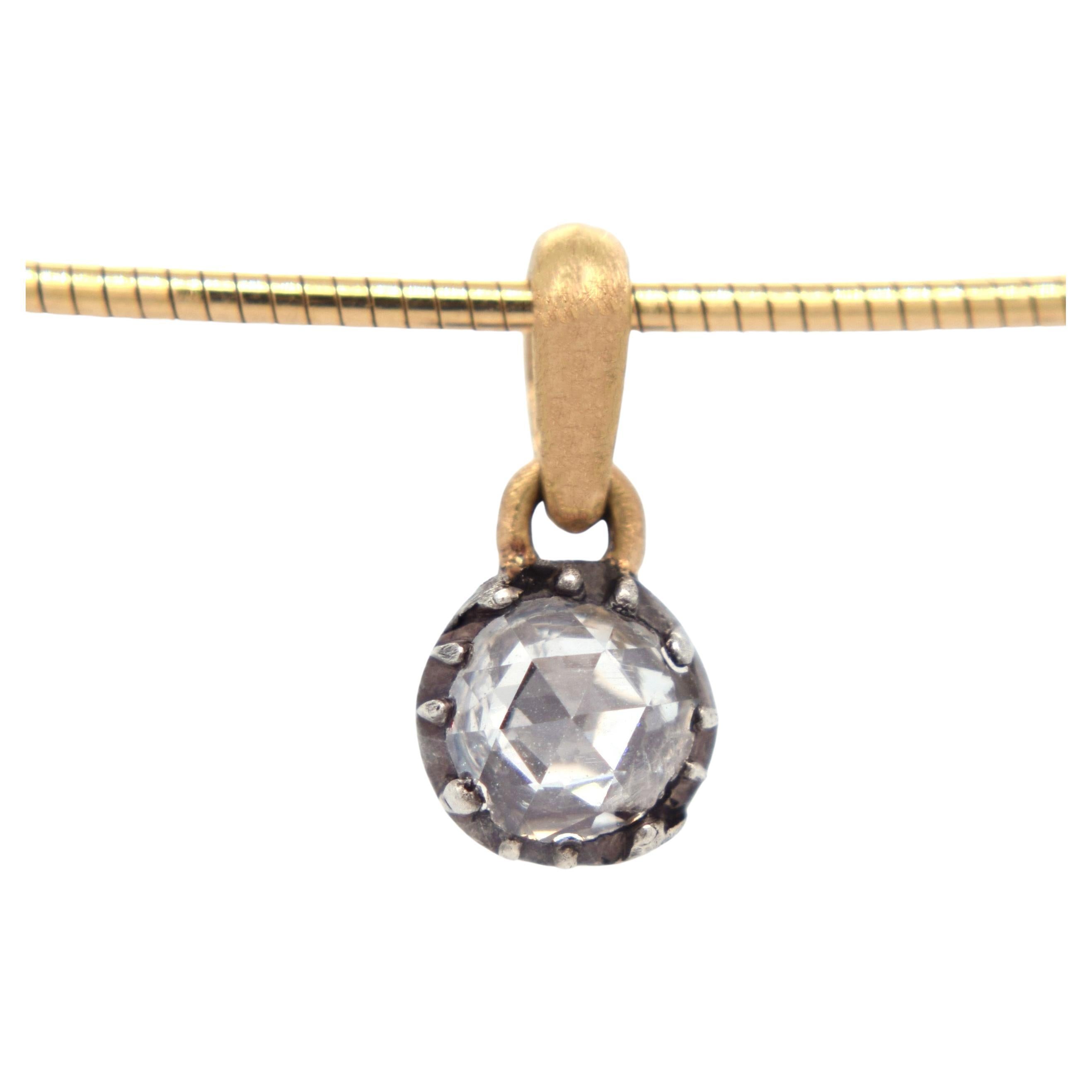 0.52ct rose cut diamond pendant, Georgian collet silver setting and ...