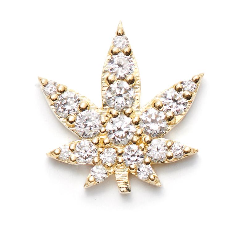Susan Lister Locke 0.53ct Diamond and 18K Gold Marijuana Pot Leaf Stud ...