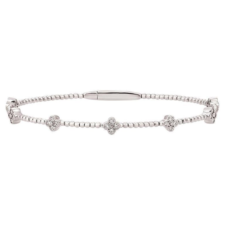 0.53 Carat Natural Diamond Flexible Clover Bracelet G SI 14k White Gold ...