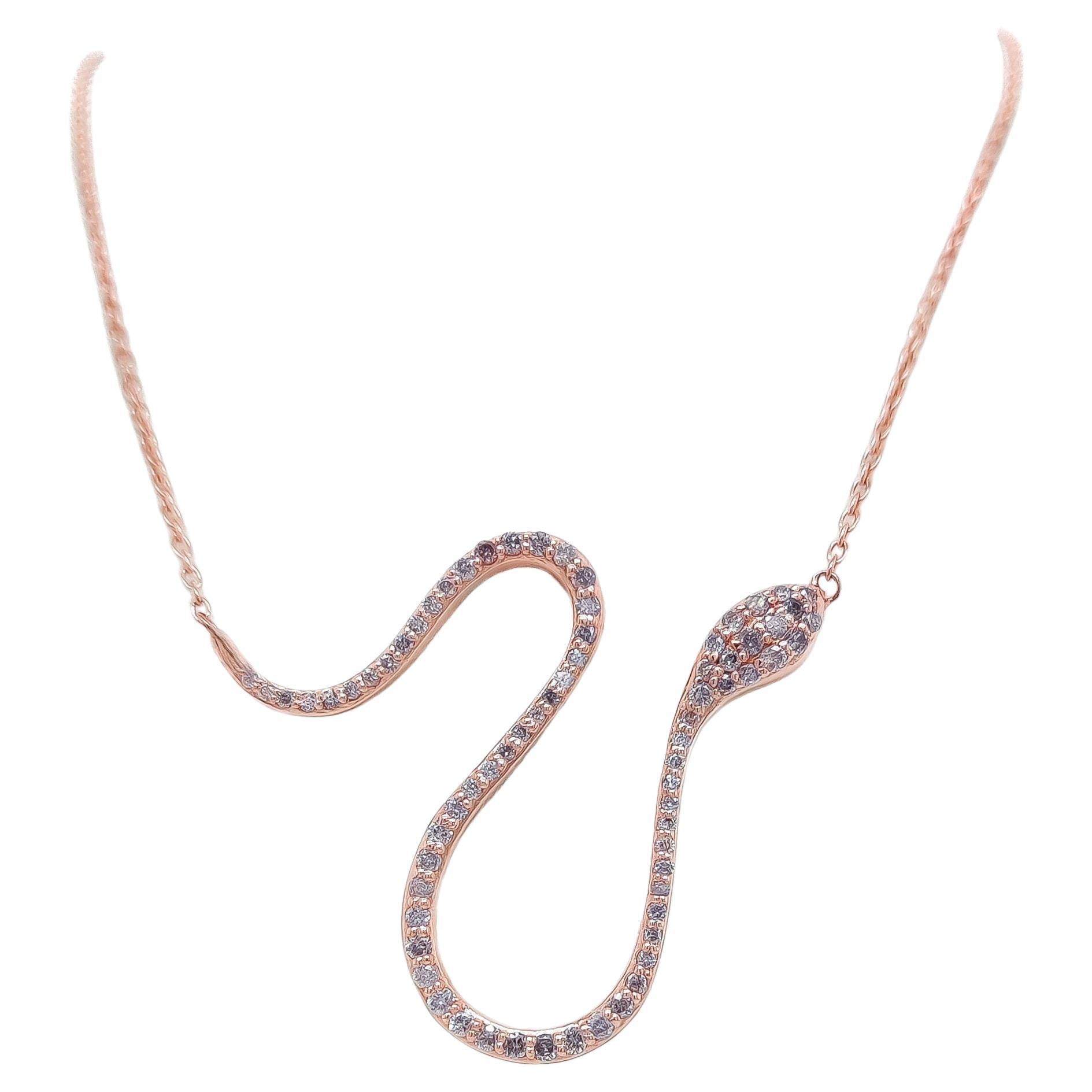 0.54 Carat Round Pink Diamond 14k Gold Snake Pendant Necklace For Sale ...