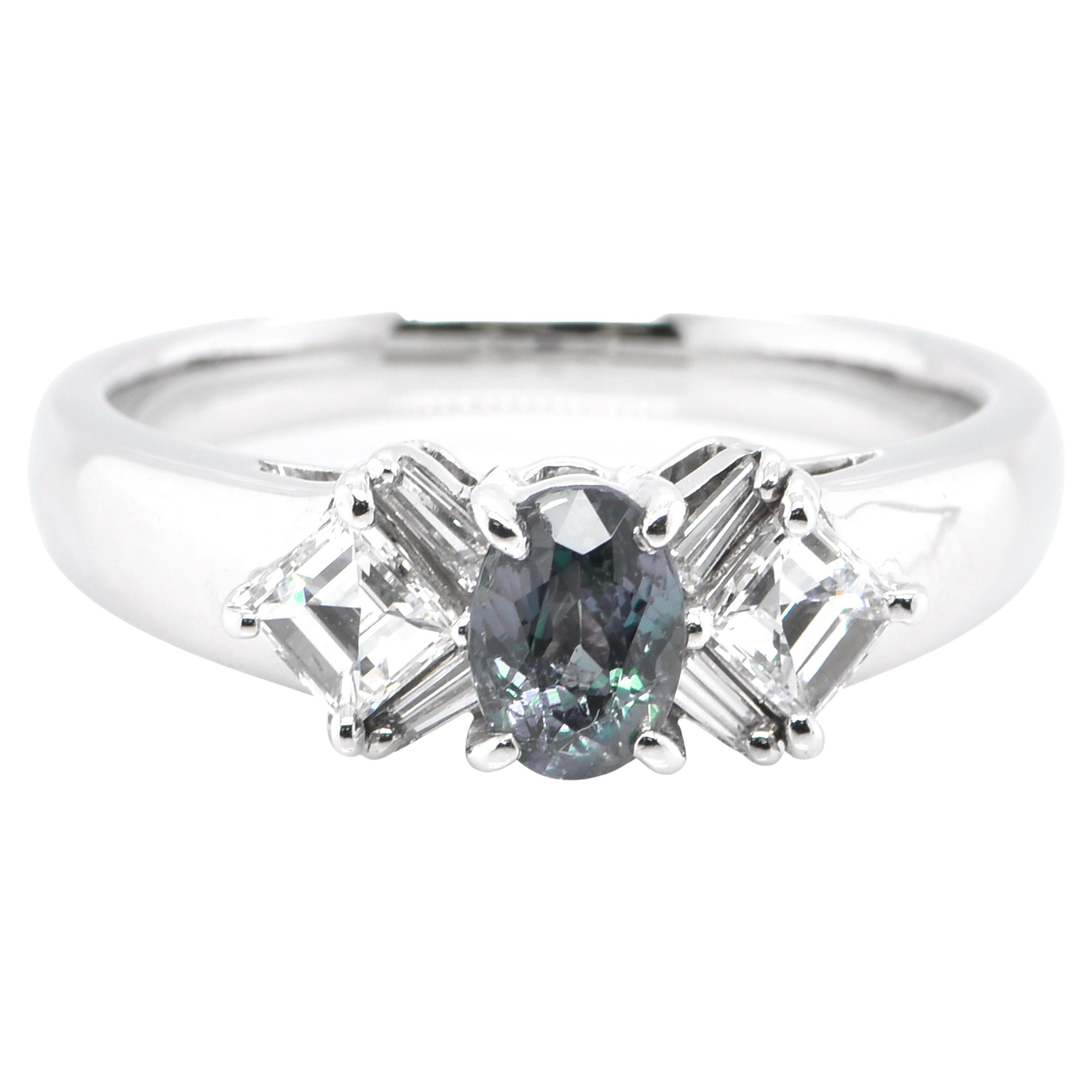 0.41 Carat, Natural, Color-Change Alexandrite and Diamond Ring Set in ...