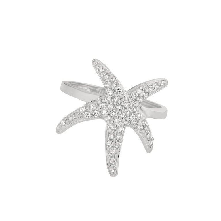 0.55 Carat Natural Diamond Starfish Ring Band G SI 14 Karat White Gold For Sale at 1stDibs