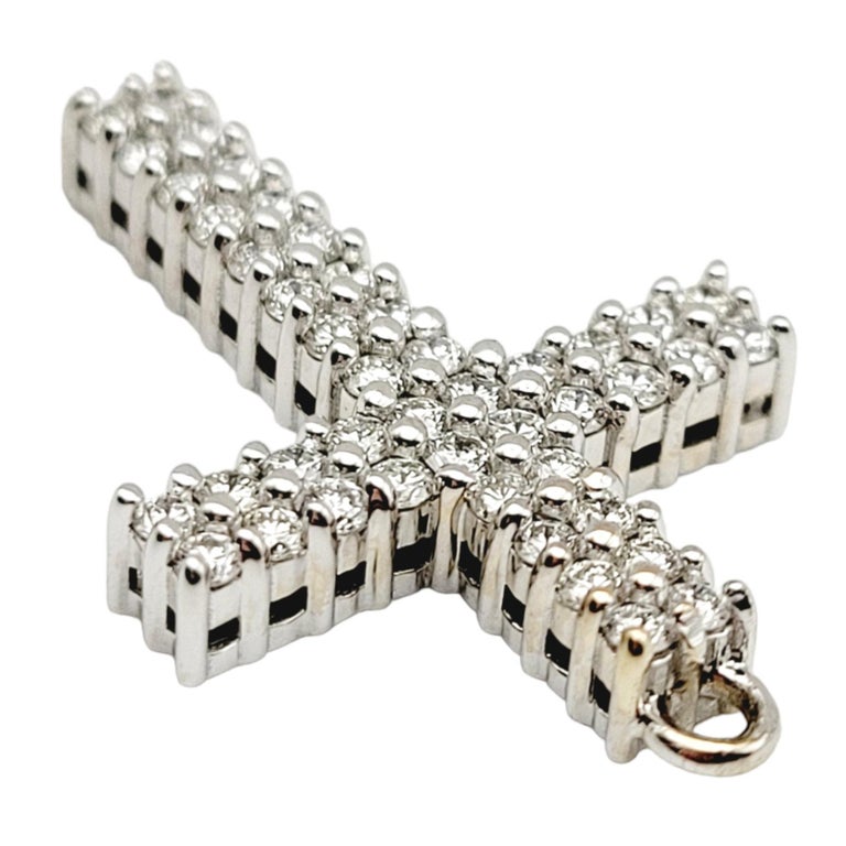 0.55 Carats Diamond Pave Cross Pendant in 18 Karat Polished White Gold ...